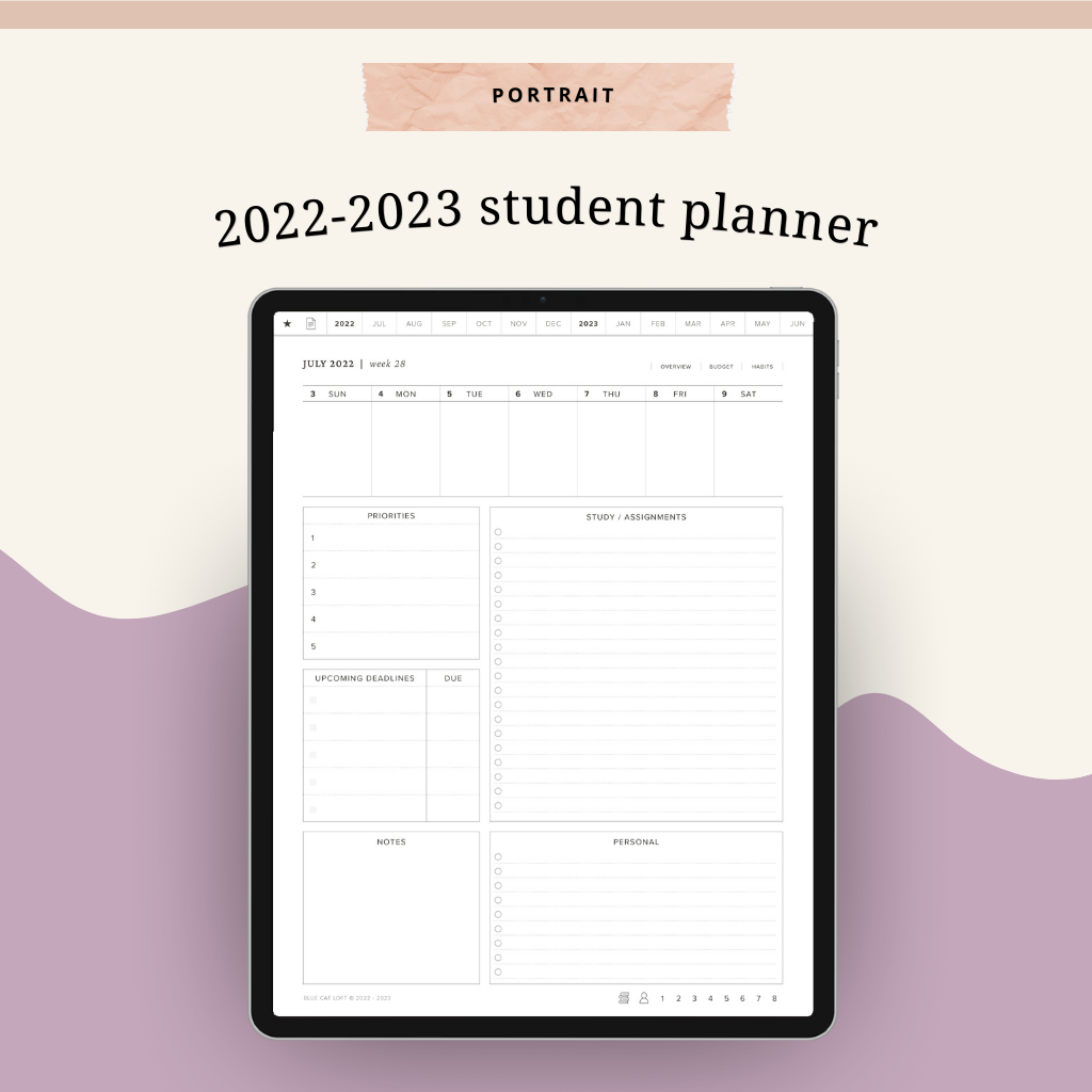 2022-2023 Digital Student Planner - Portrait – Blue Cat Loft